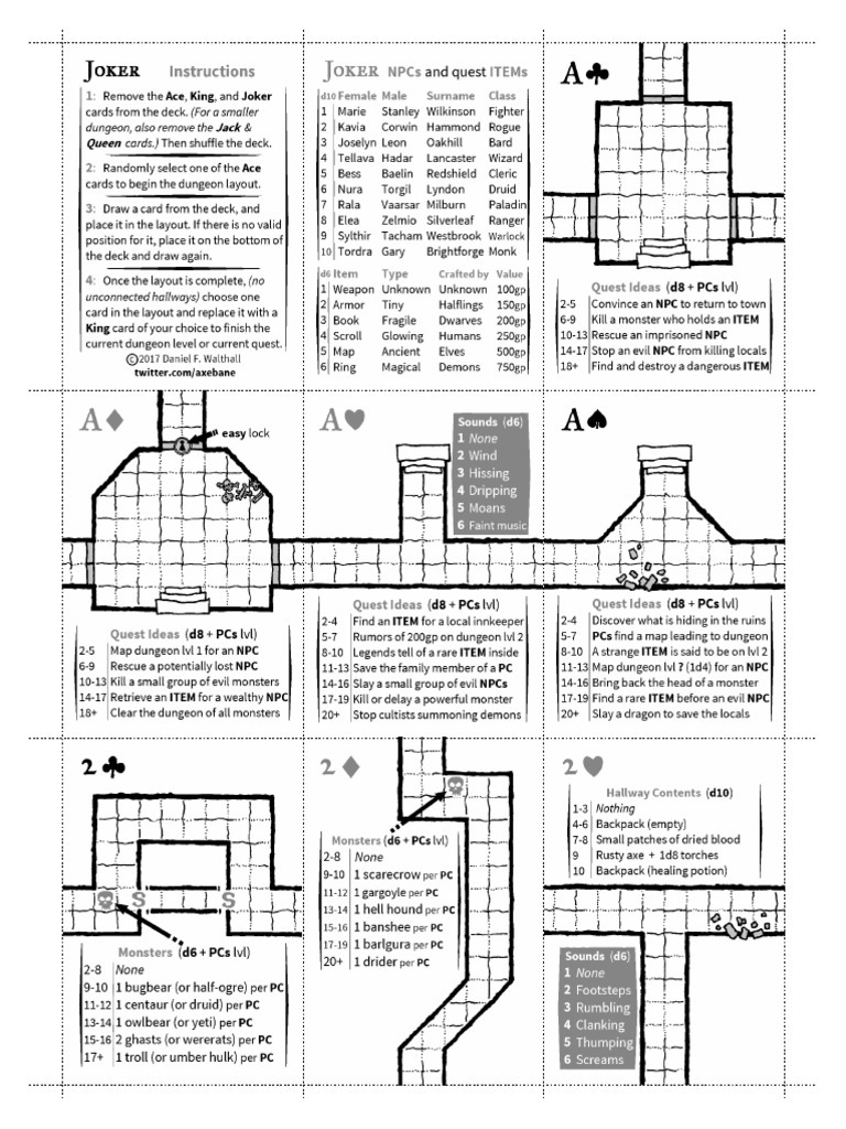 Axebane's Deck of Many Dungeons (B&W) | PDF