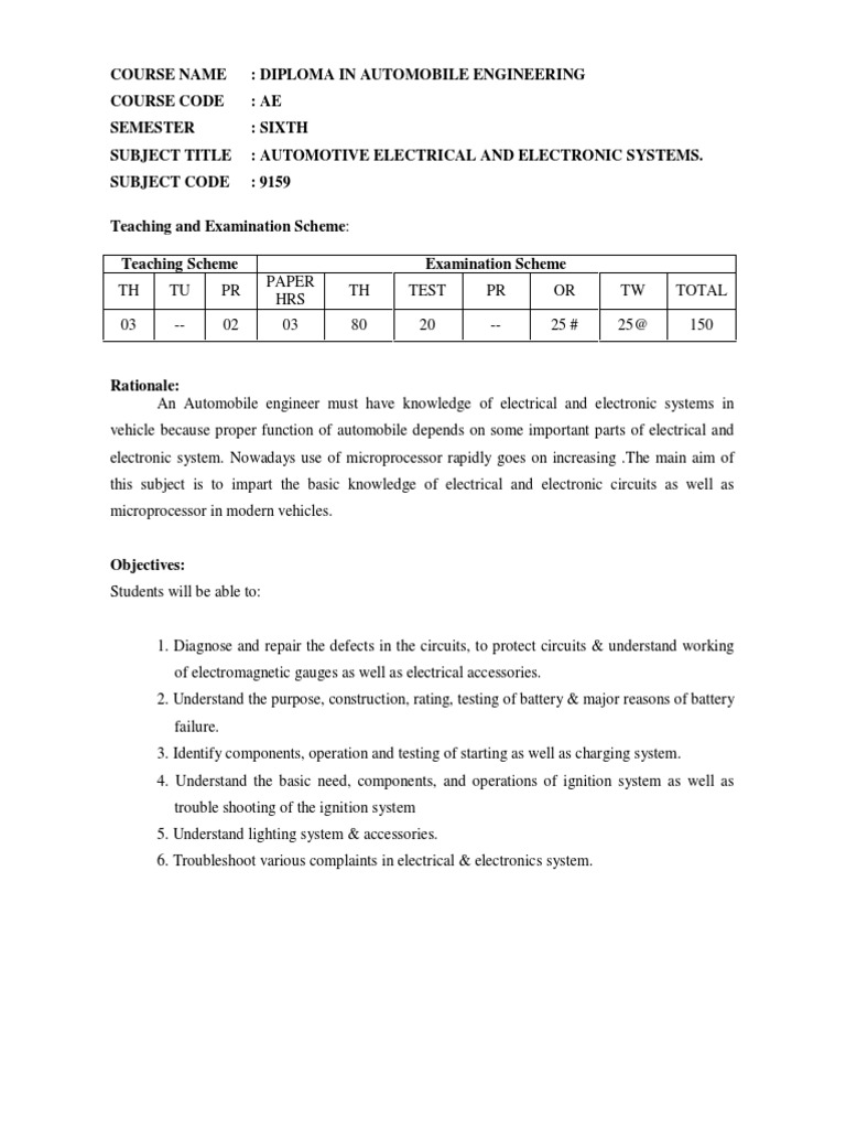 Automotive Electrical Systems Diploma Course | PDF | Ignition System ...