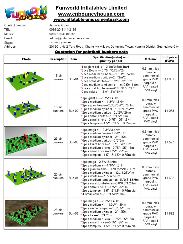 Paintball Bunkers Quotation Details | PDF | Polyvinyl Chloride ...
