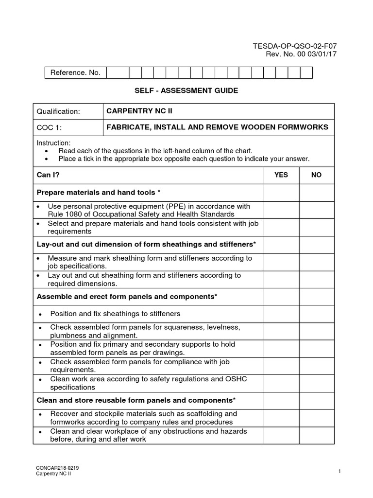 Carpentry NC II - COCs | PDF | Carpentry | Occupational Safety And Health