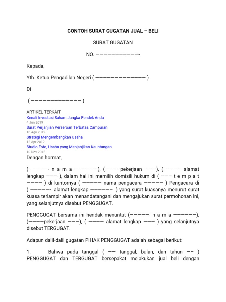 Contoh Surat Gugatan Jual | PDF
