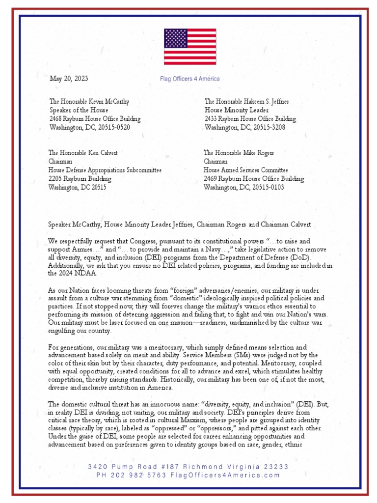 Flag Officers 4 America DEI Letter May 20, 2023 | PDF | United States ...