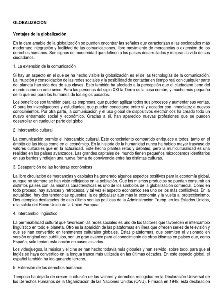 Globalización Ventajas-Desventajas | PDF | Globalización | Derechos humanos