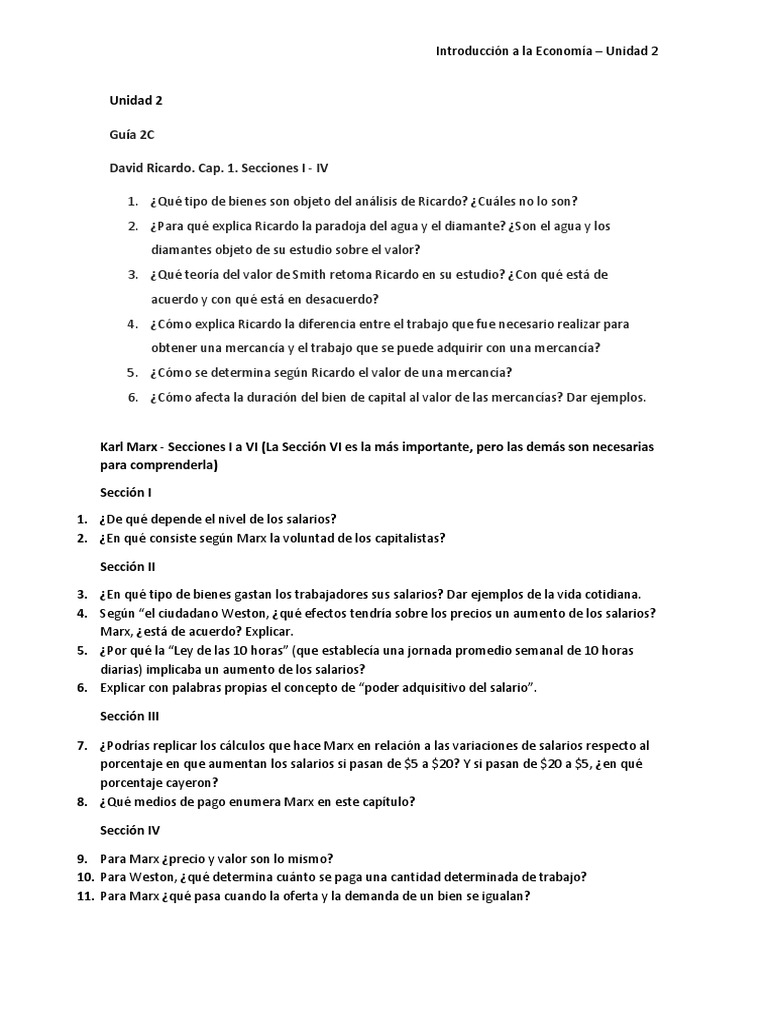 Guia 2C - Ricardo y Marx | PDF | Salario | Bueno (economía)