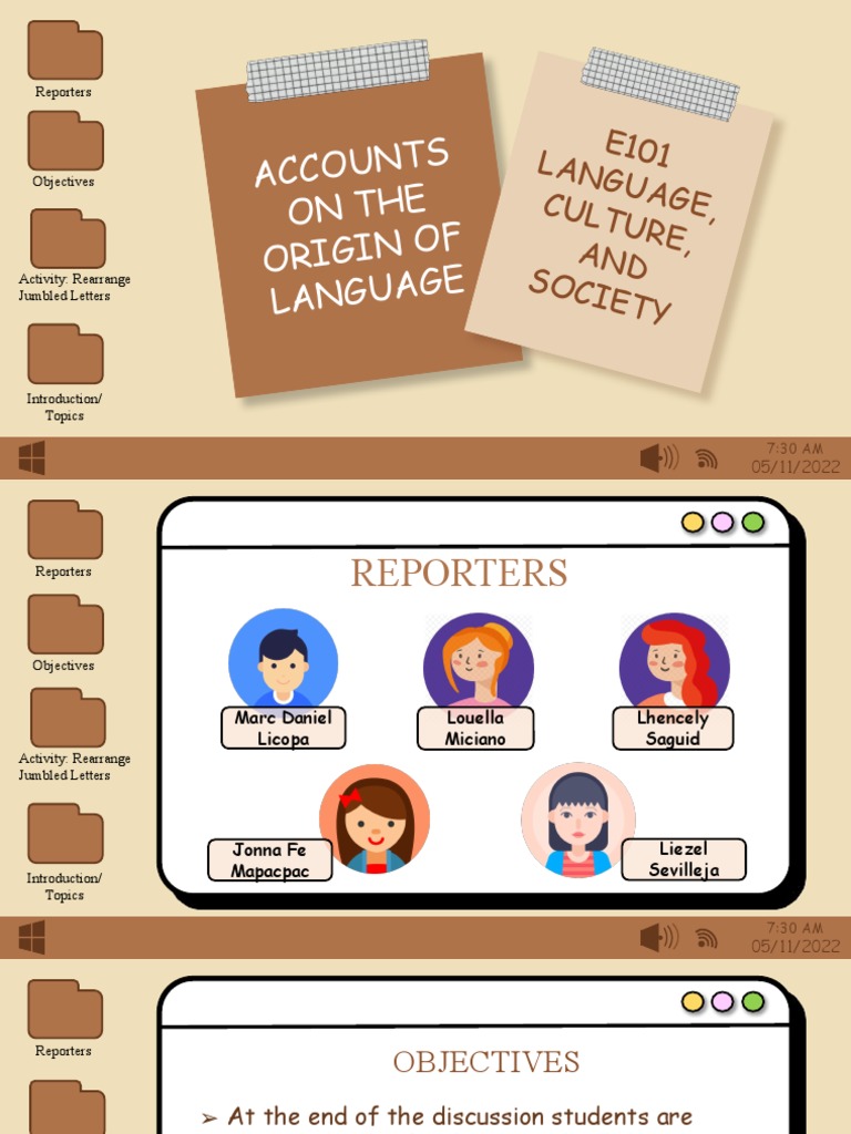 Accounts On The Origin O F Language: E101 Languag E, Culture, AND ...