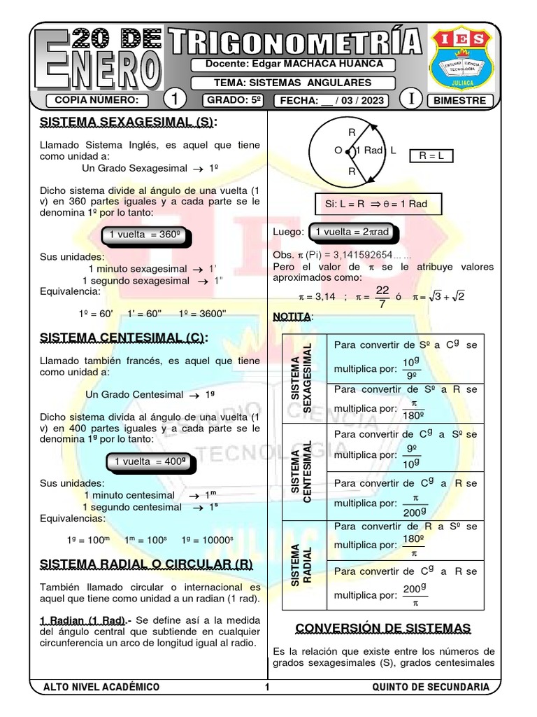 5 Trigo - 1 Sistemas Angulares | PDF | Geometría triangular | Medida Geométrica