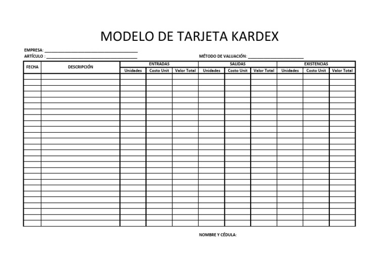 Modelo Tarjeta Kardex | PDF