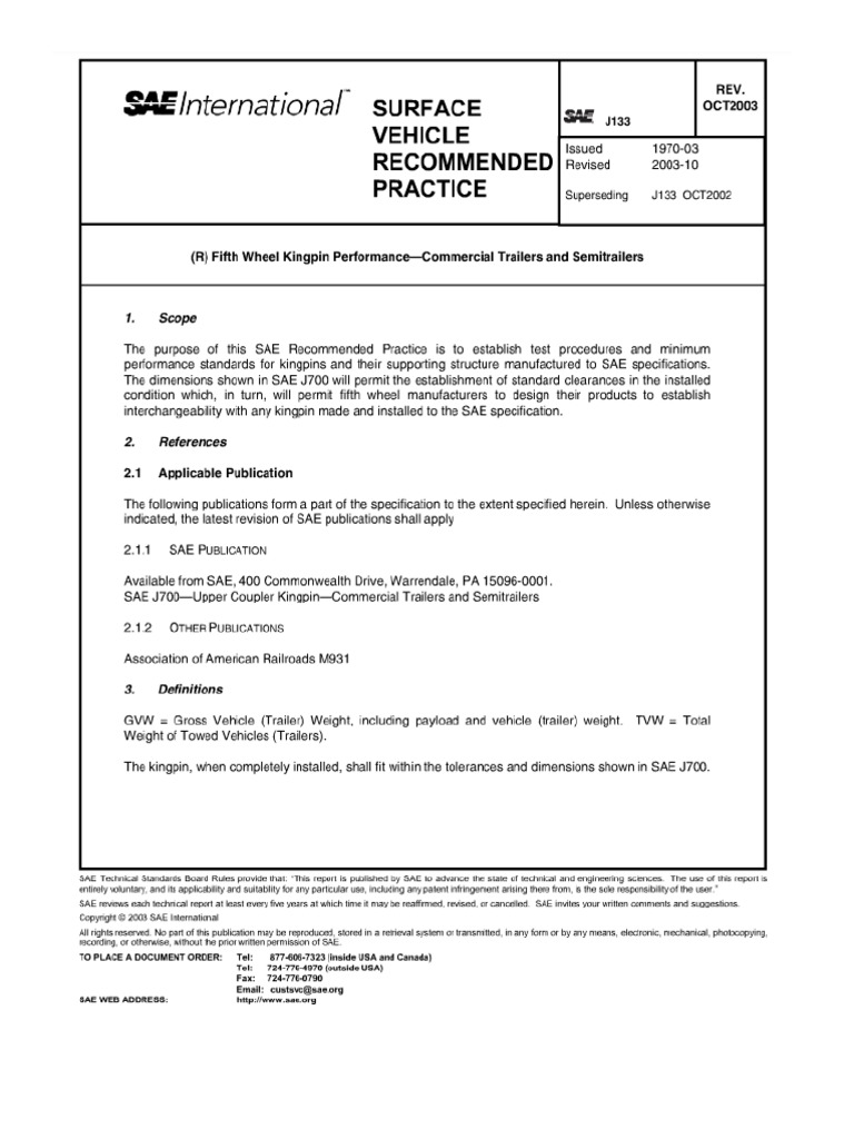 SAE J133-5 Fifth Wheel Kingpin Performance | PDF