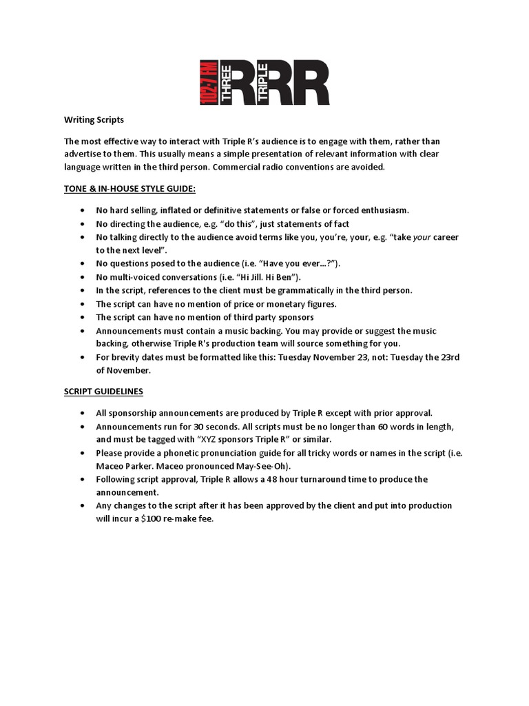 RRR Script Writing Guidelines | PDF | Business