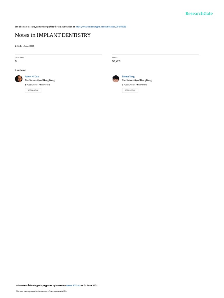 Notes in Implant Dentistry | PDF | Dental Implant | Bone