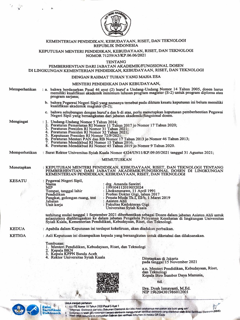 SK Terakhir Drg. Amanda | PDF