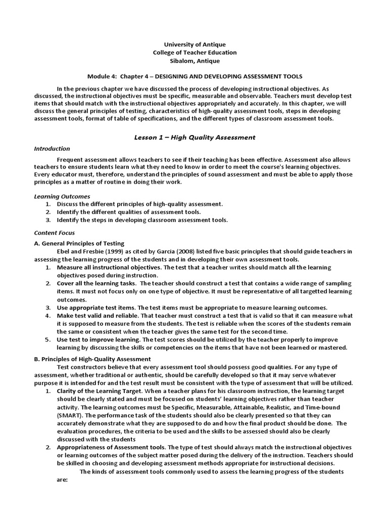 Designing Effective Assessment Tools | PDF | Educational Assessment ...