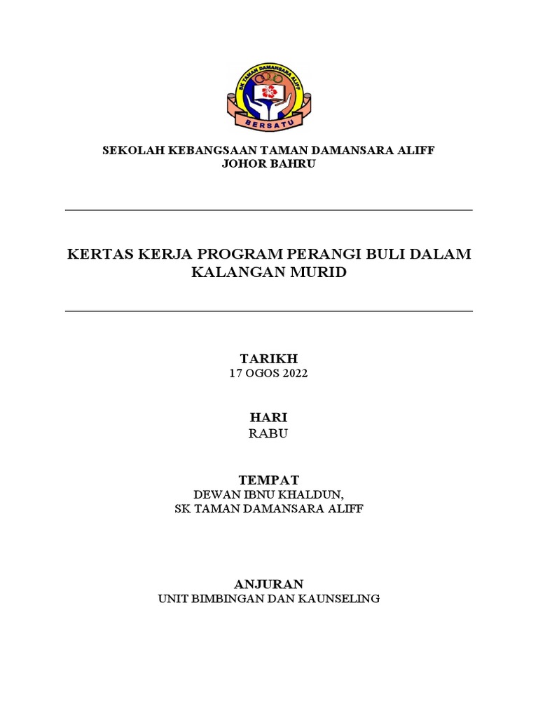 Kertas Kerja Program Perangi Buli | PDF