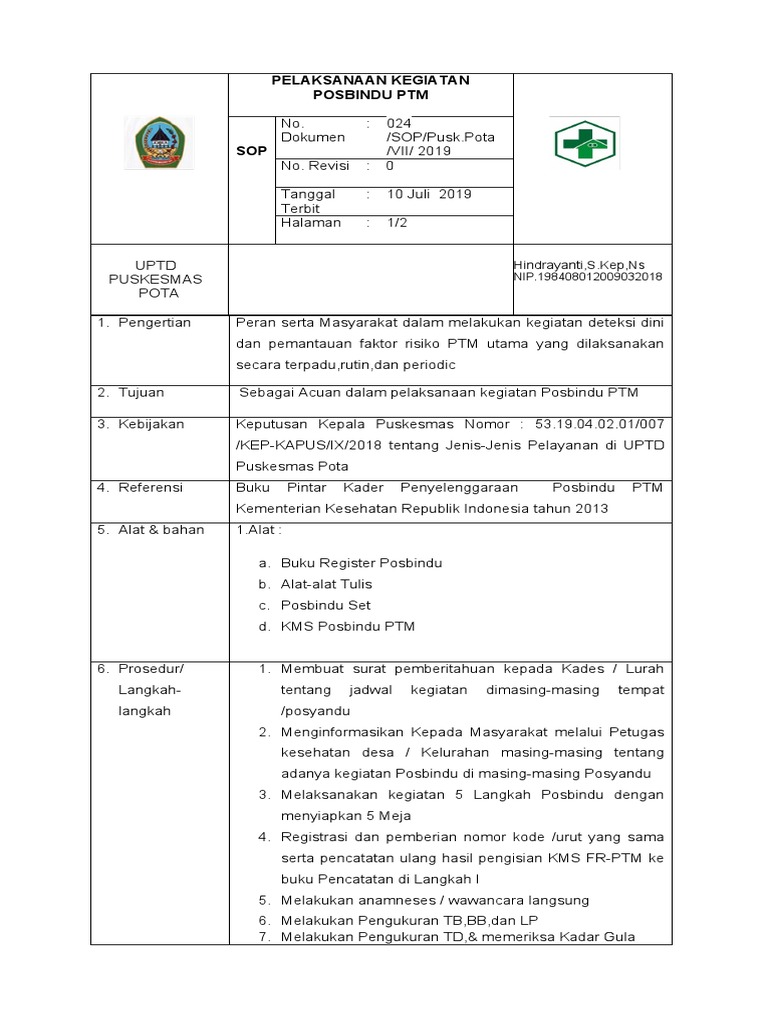 Sop Kegiatan Posbindu Ptm Pdf
