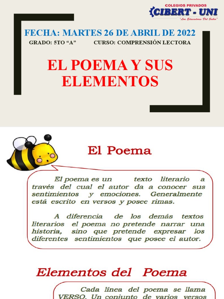 El Poema y Sus Elementos - Clase de Martes 26 de Abril - 5to A | PDF