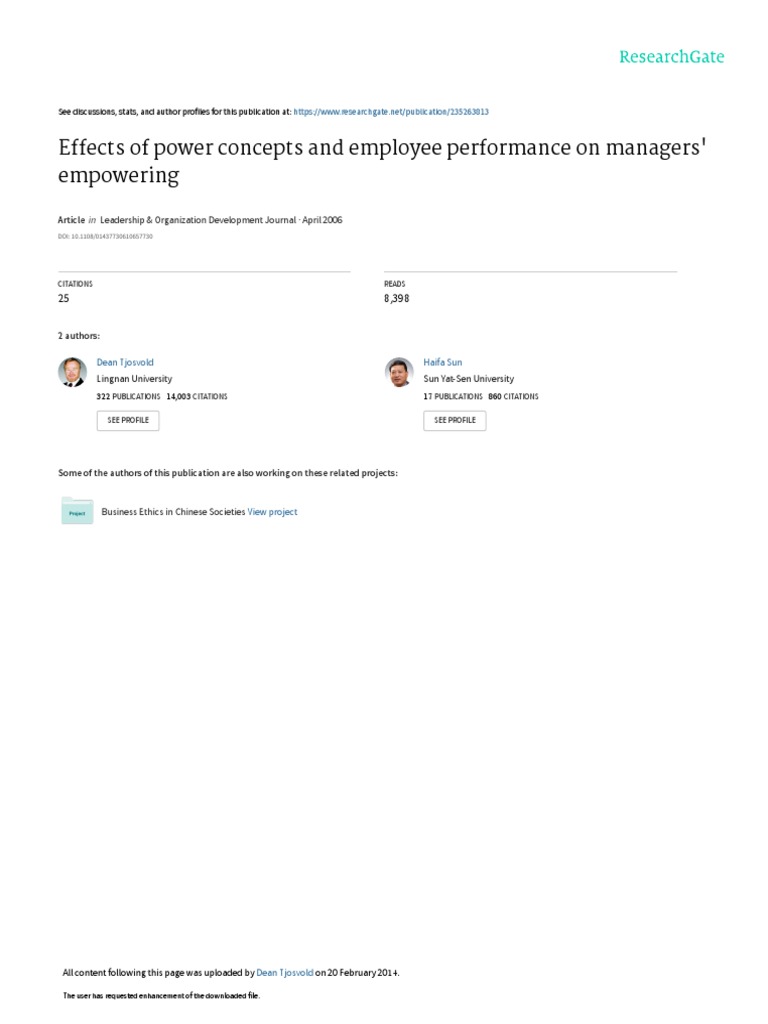 Effects of Power Concepts and Employee Performance On Managers ...