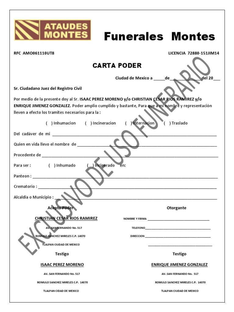 Carta Poder y Salud 01 2 | PDF | Cremación | Costumbres de muerte