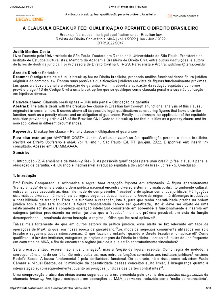 Qualificação da Cláusula Break Up Fee | PDF | Direito Penal | Justiça