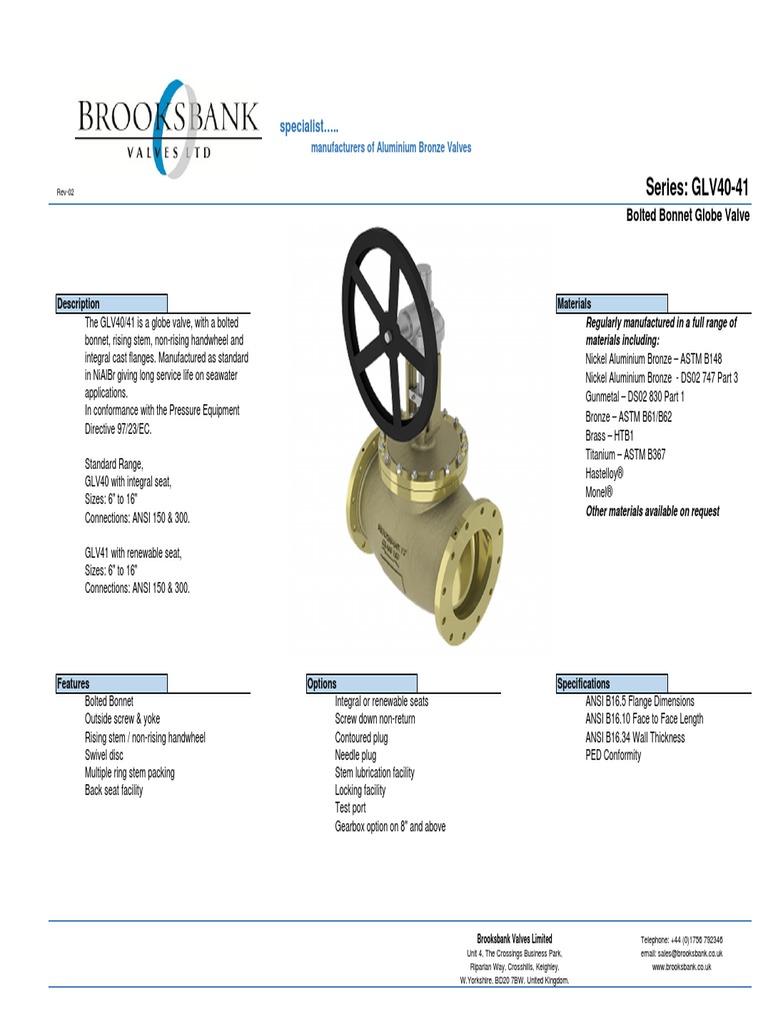 BrooksBank GlobeValve FlangeAbove6 | PDF | Valve | Manufactured Goods