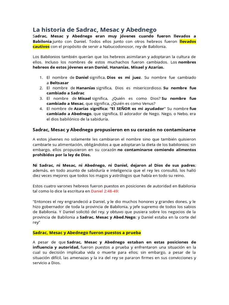 La Historia de Sadrac | PDF | Daniel (figura bíblica) | Nabucodonosor Ii