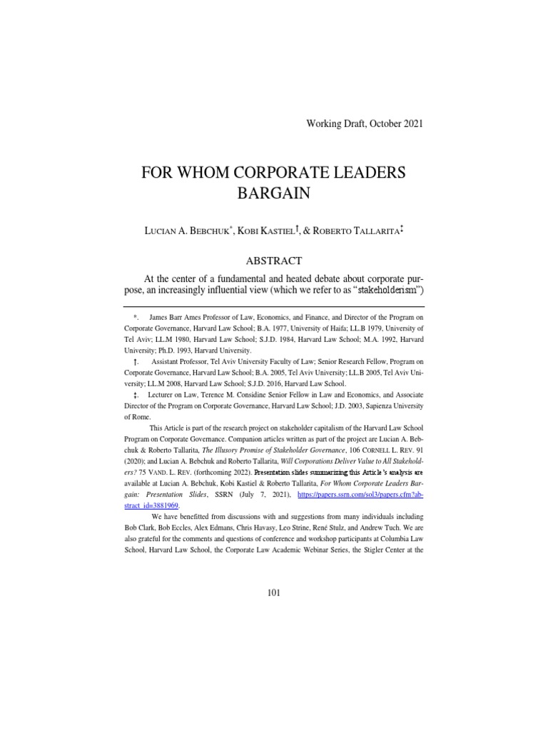 For Whom Corporate Leaders Bargain | PDF | Stakeholder (Corporate ...