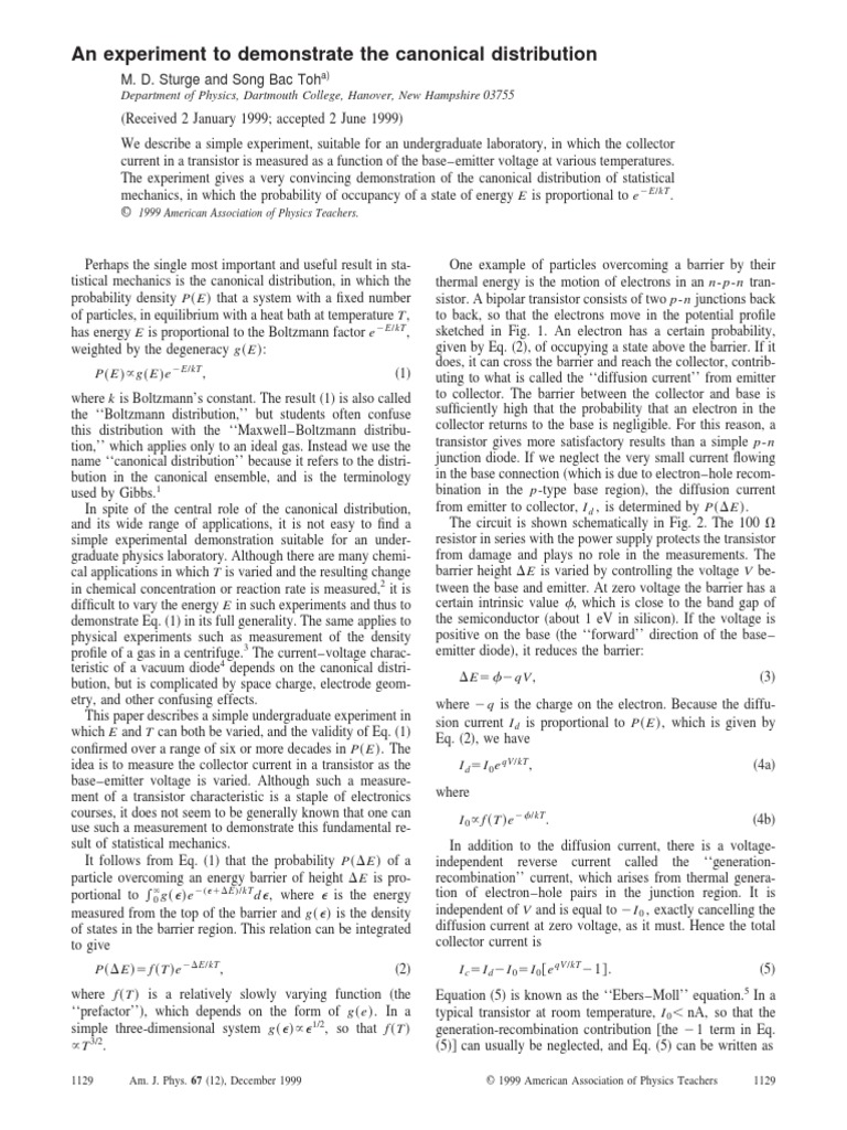 Demonstrating Canonical Distribution Experiment | PDF | Bipolar ...