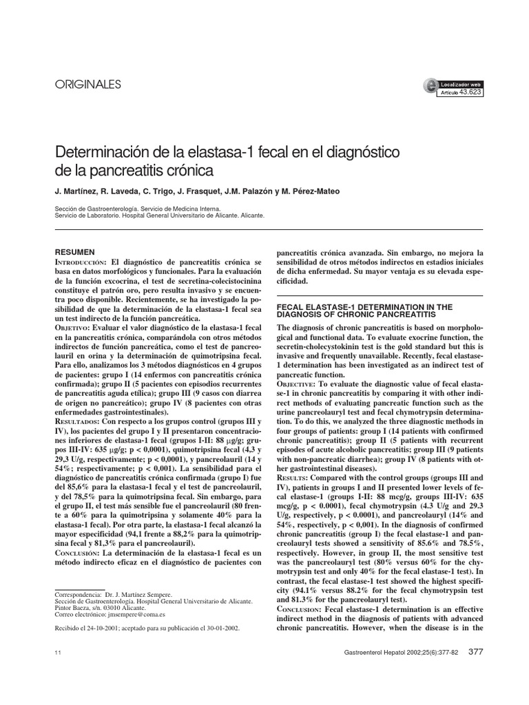 Determinación de La Elastasa-1 Fecal en El Diagnóstico de La ...