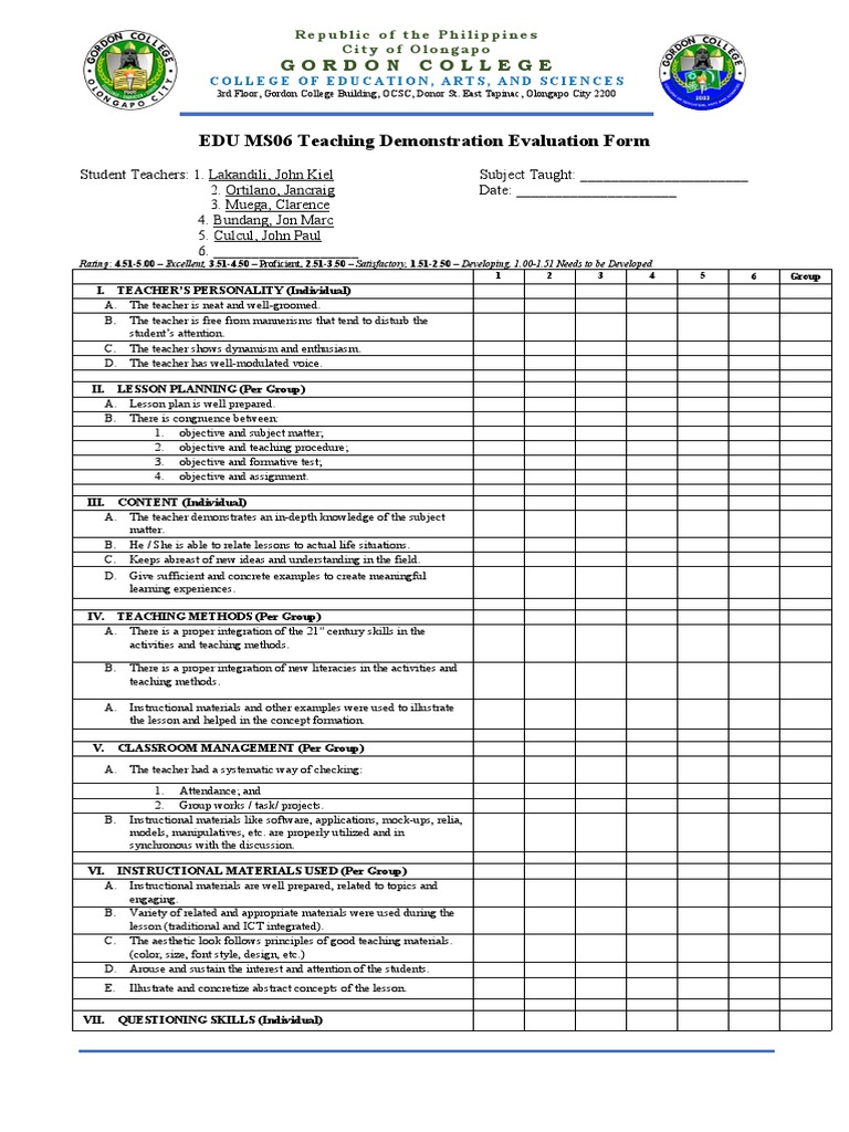 Demo Evaluation | PDF | Teachers | Teaching Method