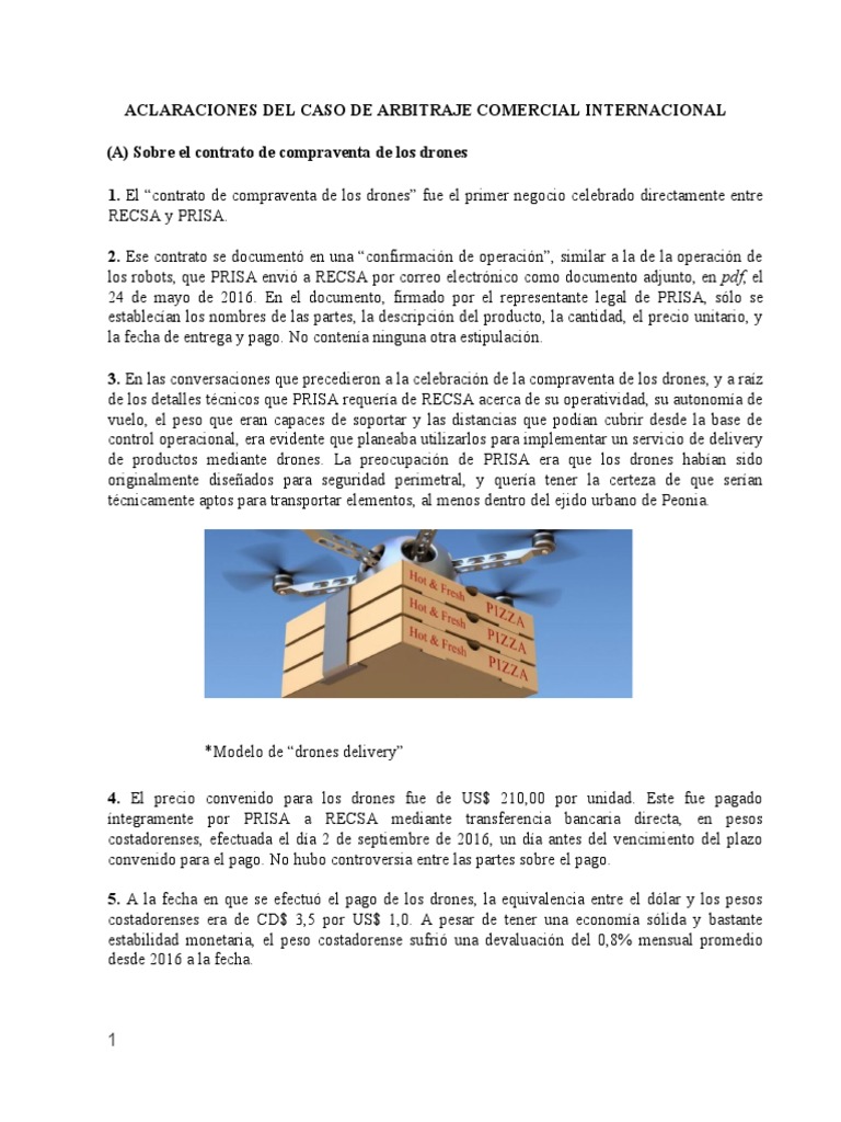 Caso Arbitraje Comercial Internacional - Aclaraciones | Descargar gratis PDF | Vehículo aéreo no ...
