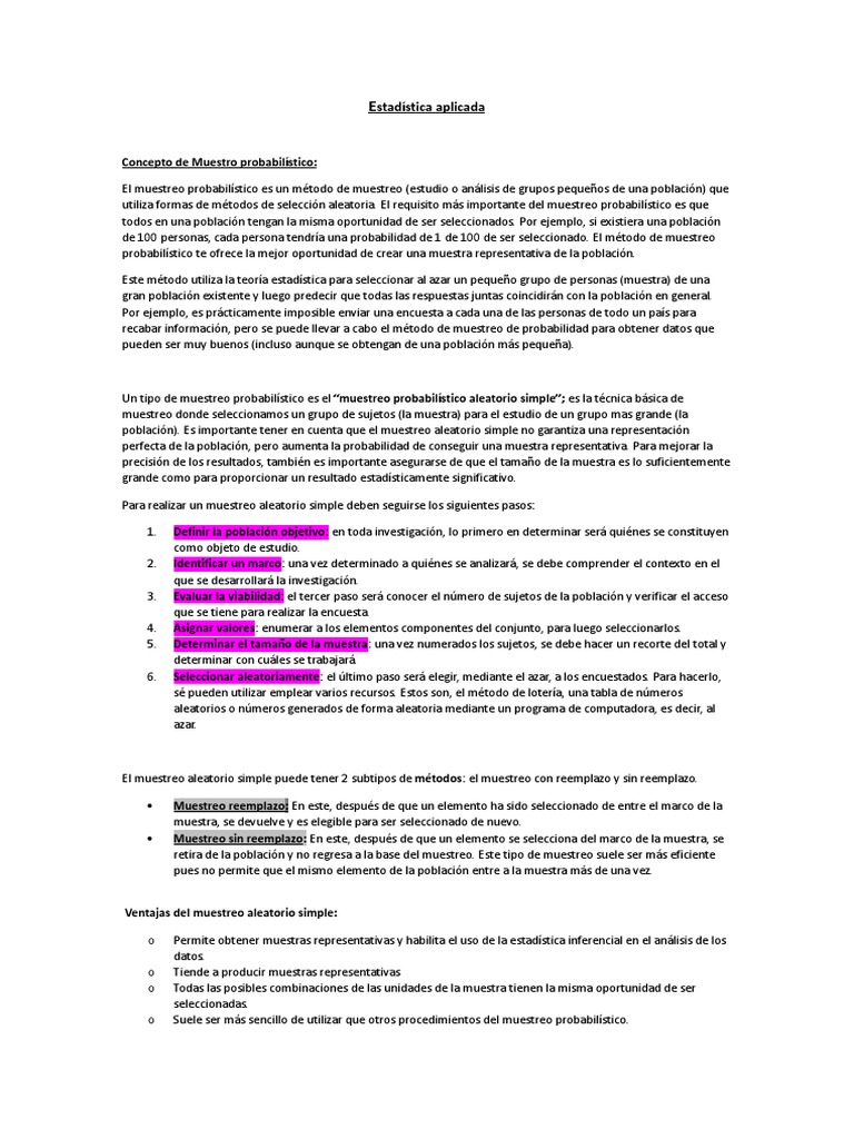 Muestreo Aleatorio Simple Pdf Muestreo Estadísticas Probabilidad
