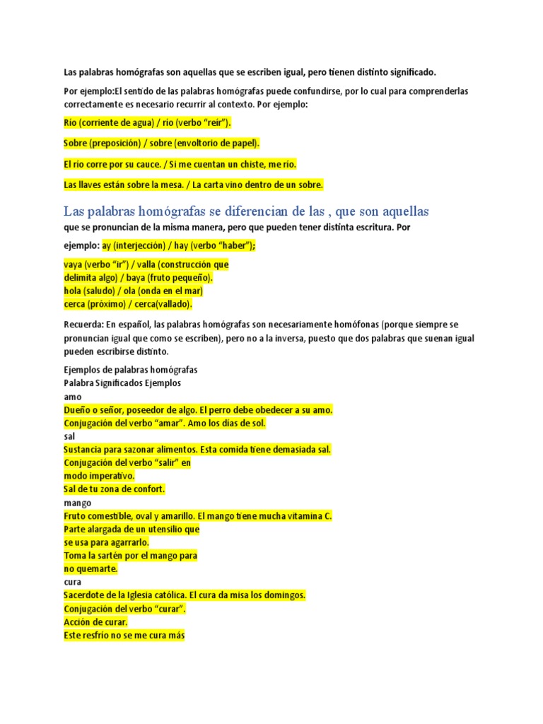 Las palabras homógrafas son aquellas que se escriben igual | PDF