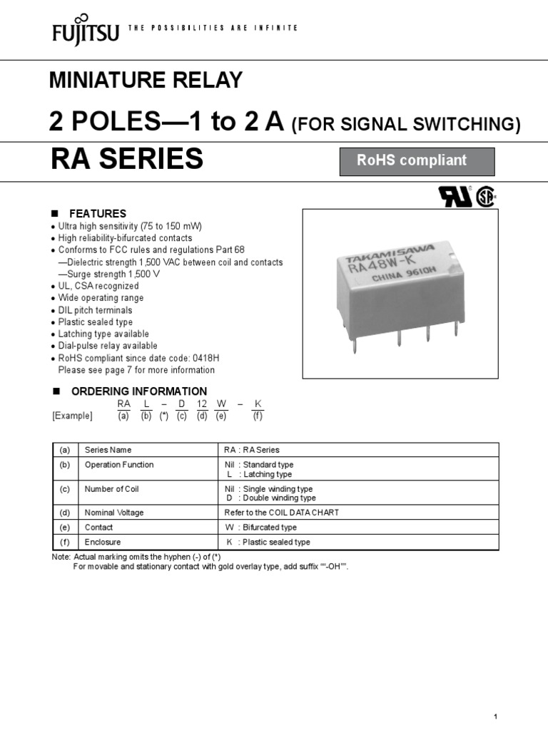 RELAY RAxxW-K Series | PDF | Relay | Electrical Engineering