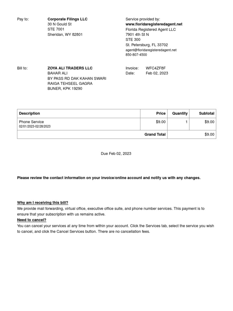 Invoice - Zoya Ali Traders LLC 2023-02-02 | PDF | Money | Banking