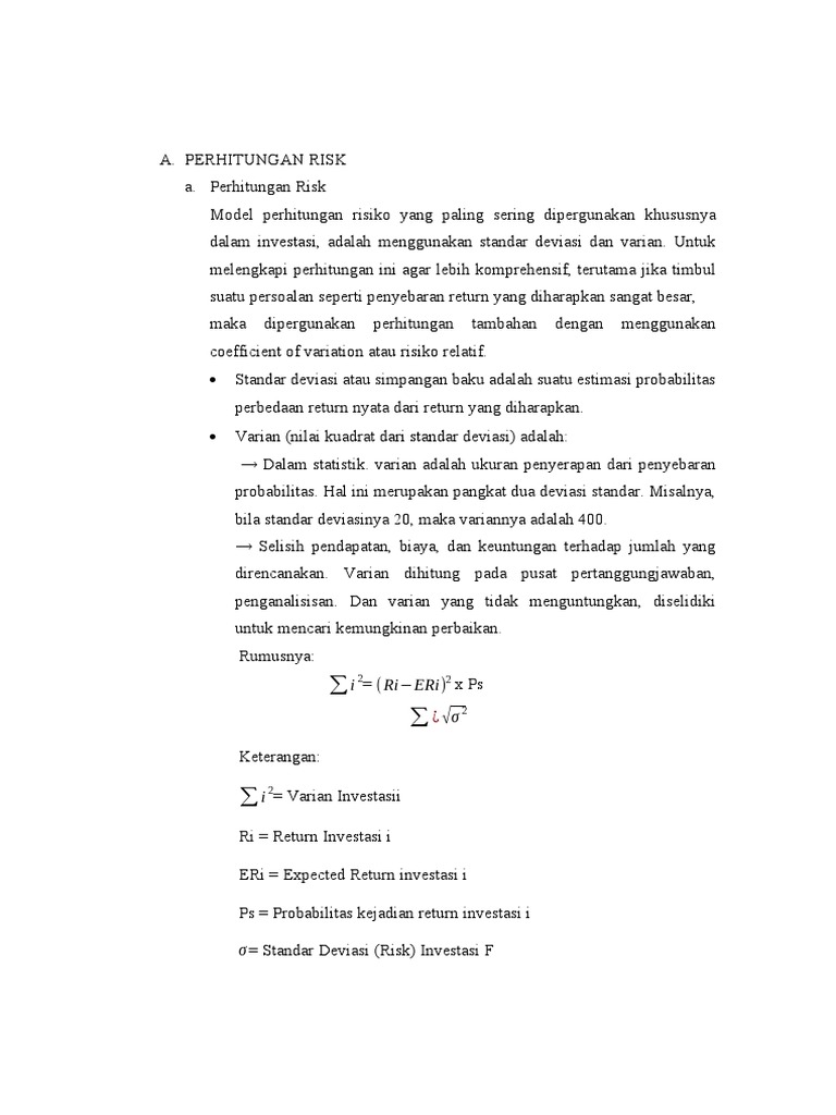 Rumus Perhitungan Risiko Investasi | PDF | Metode & Bahan Ajar