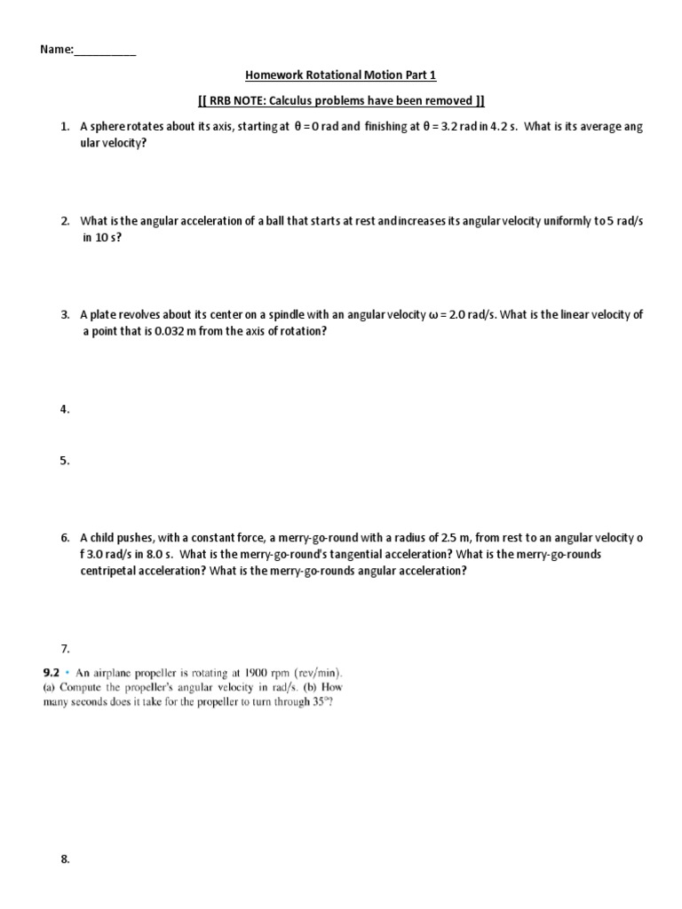 Rotational Motion Homework Problems | PDF