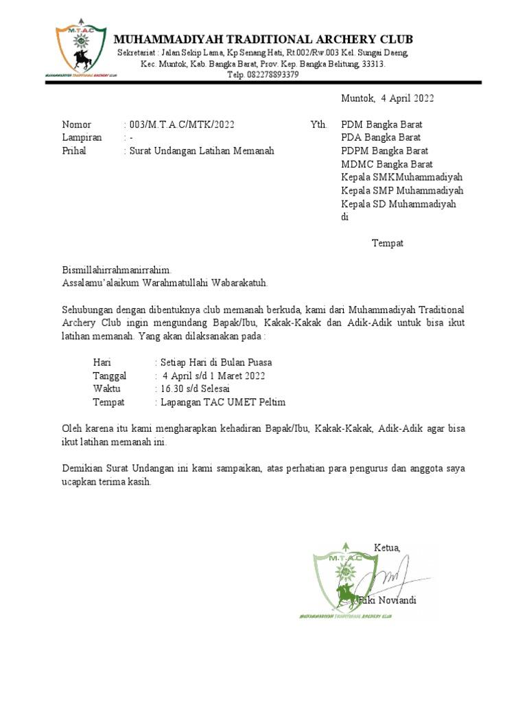 Surat Jadwal Latihan | PDF