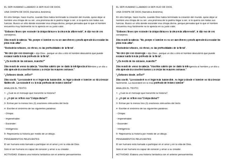 6 Grado EL SER HUMANO LLAMADO A SER HIJO DE DIOS | PDF | Dios | Creencia religiosa y doctrina