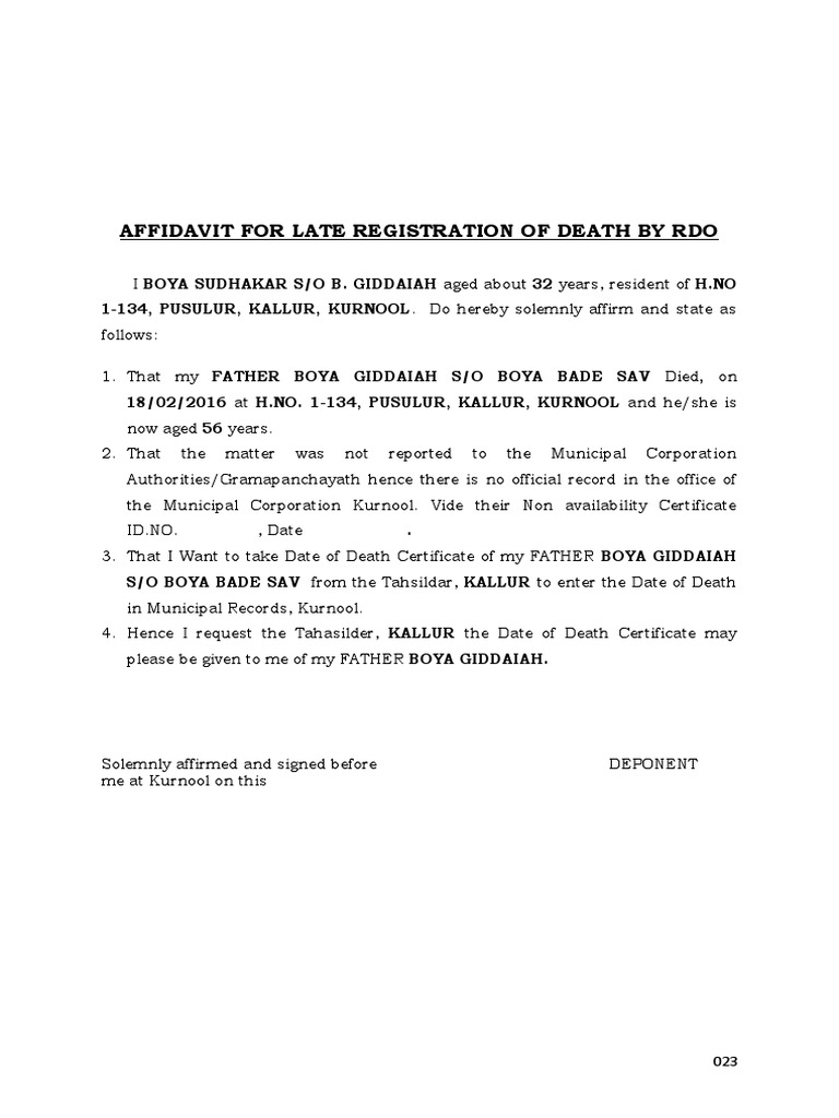 Late Registration of Death by Rdo | PDF
