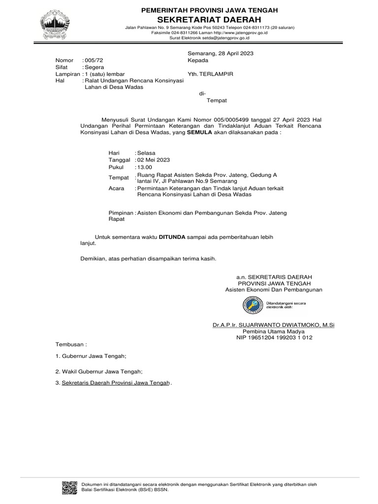 Ralat Undangan Rencana Konsinyasi Lahan Di Wadas | PDF