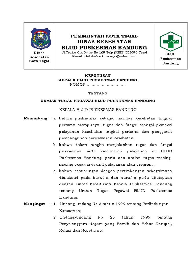 SK Dan Uraian Tugas BERDASARKAN STRUKTUR ORGANISASI Lengkap | PDF