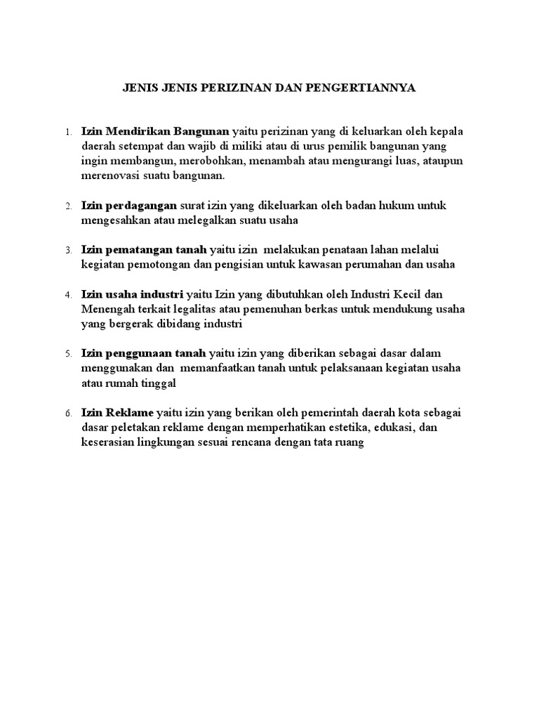 Jenis Jenis Perizinan | PDF