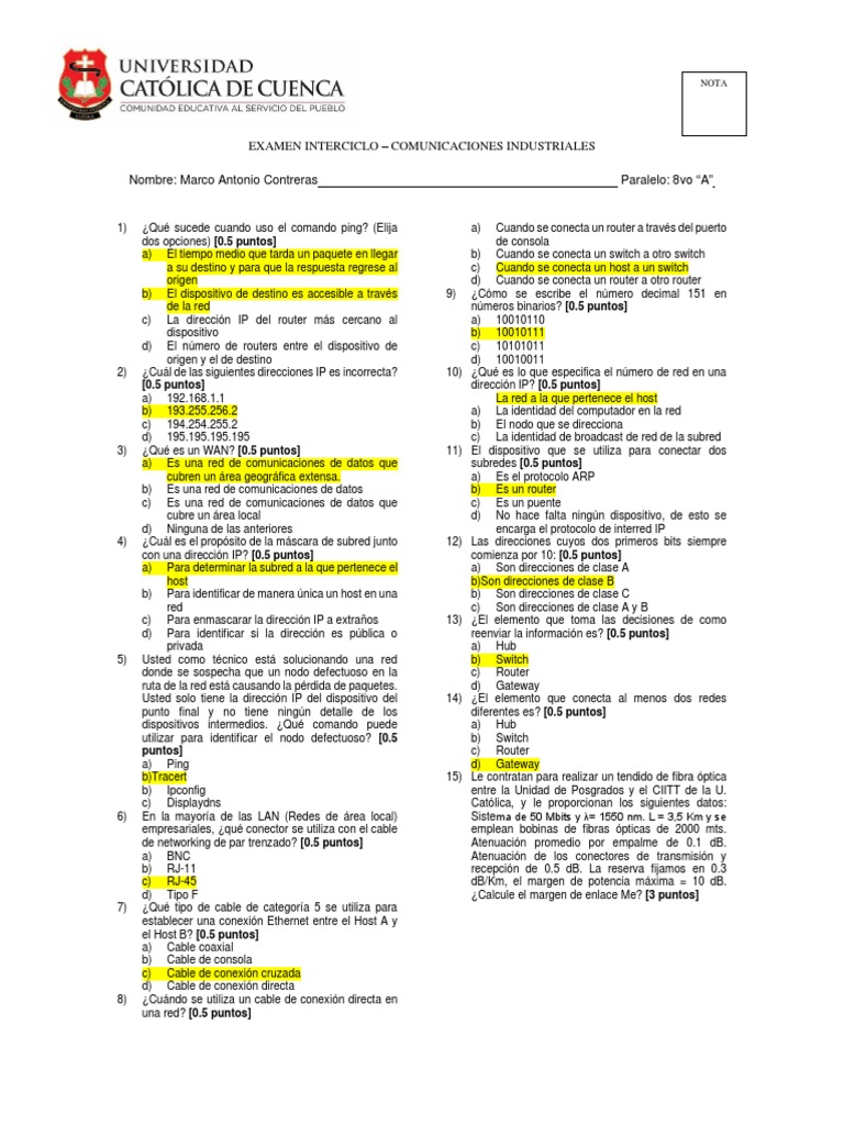 Examen Interciclo | PDF | Dirección IP | Enrutador (Computación)