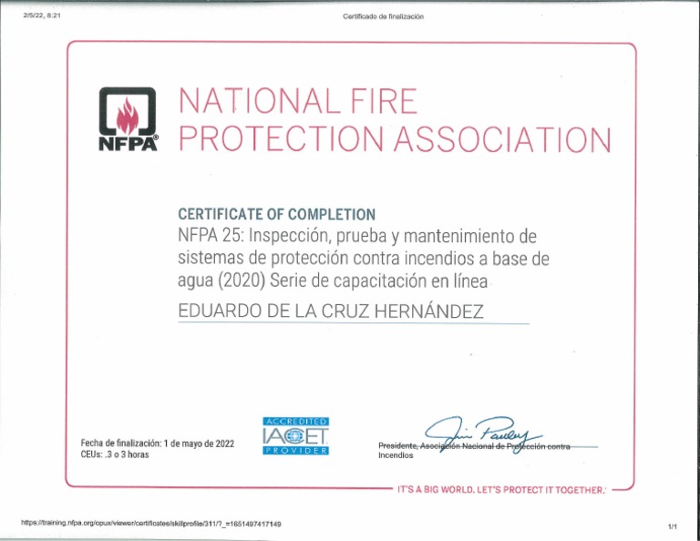 Certificado Nfpa 25 | PDF
