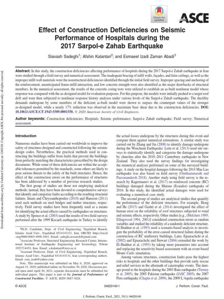 Effect of Construction Deficiencies On Seismic Performance of Hospitals ...