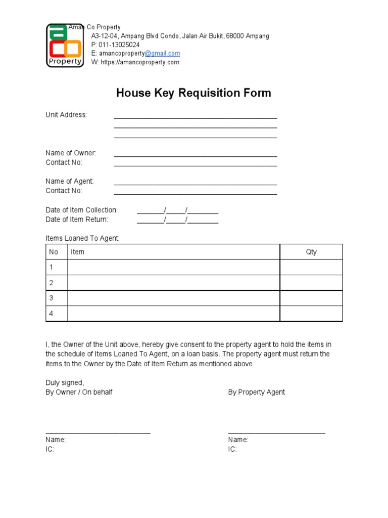 Key Requisition for Property Agents | PDF