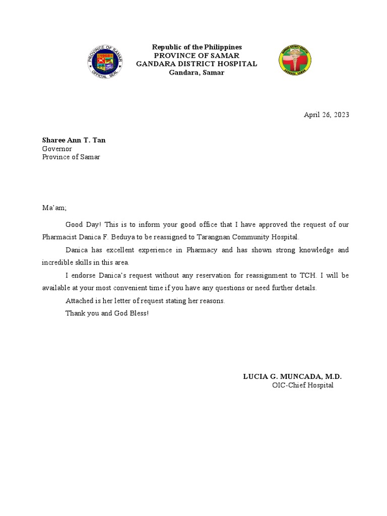 Endorsement Letter For Reassignment | PDF