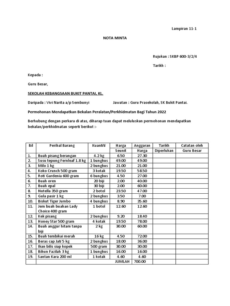 Nota Minta Format Baru 2022 | PDF