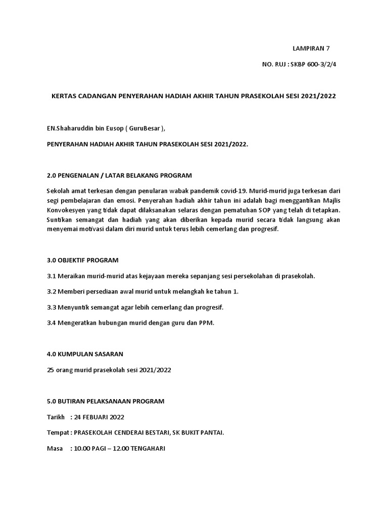 Kertas Kerja Hadiah Akhir Tahun 2021 Dan 2022 | PDF