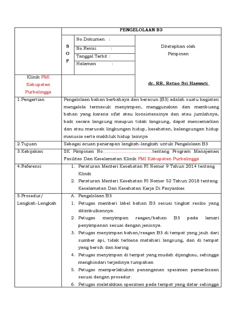 Sop Pengelolaan b3 | PDF