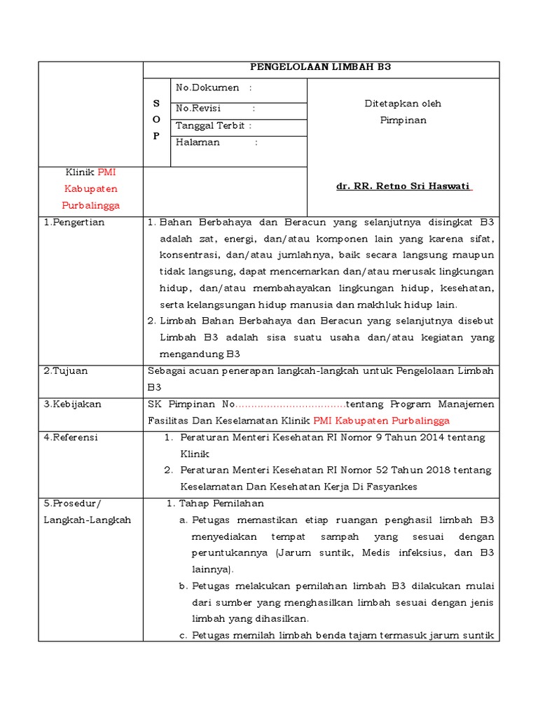 Sop Pengelolaan Limbah b3 | PDF